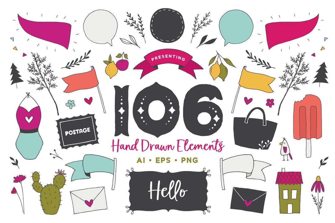 Hand Drawn Elements | 106 PNG Dingbats - Etsy