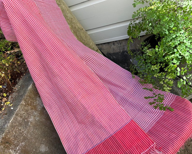 Vintage Cambodian Khmer Krama Scarf Red White Striped Checked Cotton ...