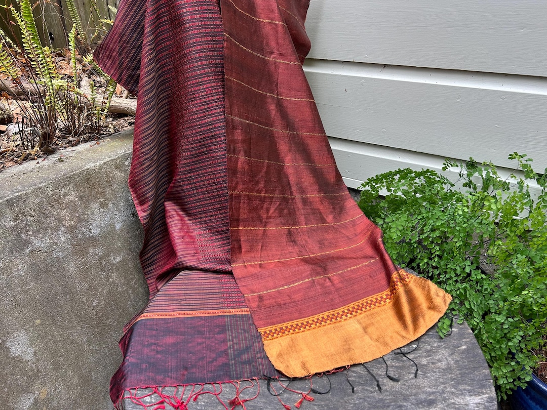 Vintage Cambodian Silk Scarf Cambodia Silk Scarf Gorgeous Warm Colors ...