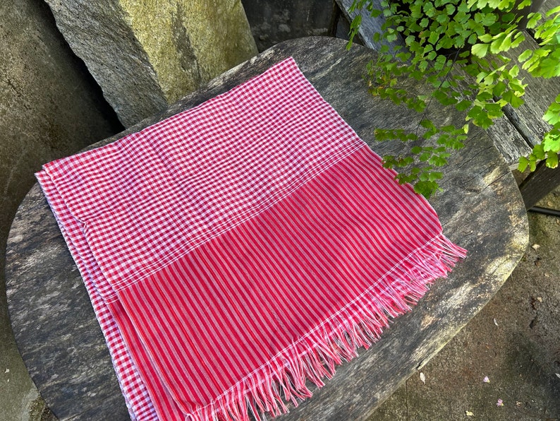 Vintage Cambodian Khmer Krama Scarf Red White Striped Checked Cotton ...