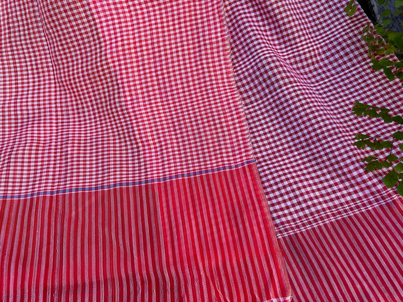 Vintage Cambodian Khmer Krama Scarf Red White Striped Checked Cotton ...
