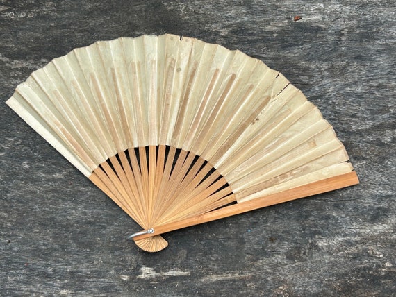Vintage Chinese Paper Hand Fan Hand Painted Bamboo a… - Gem