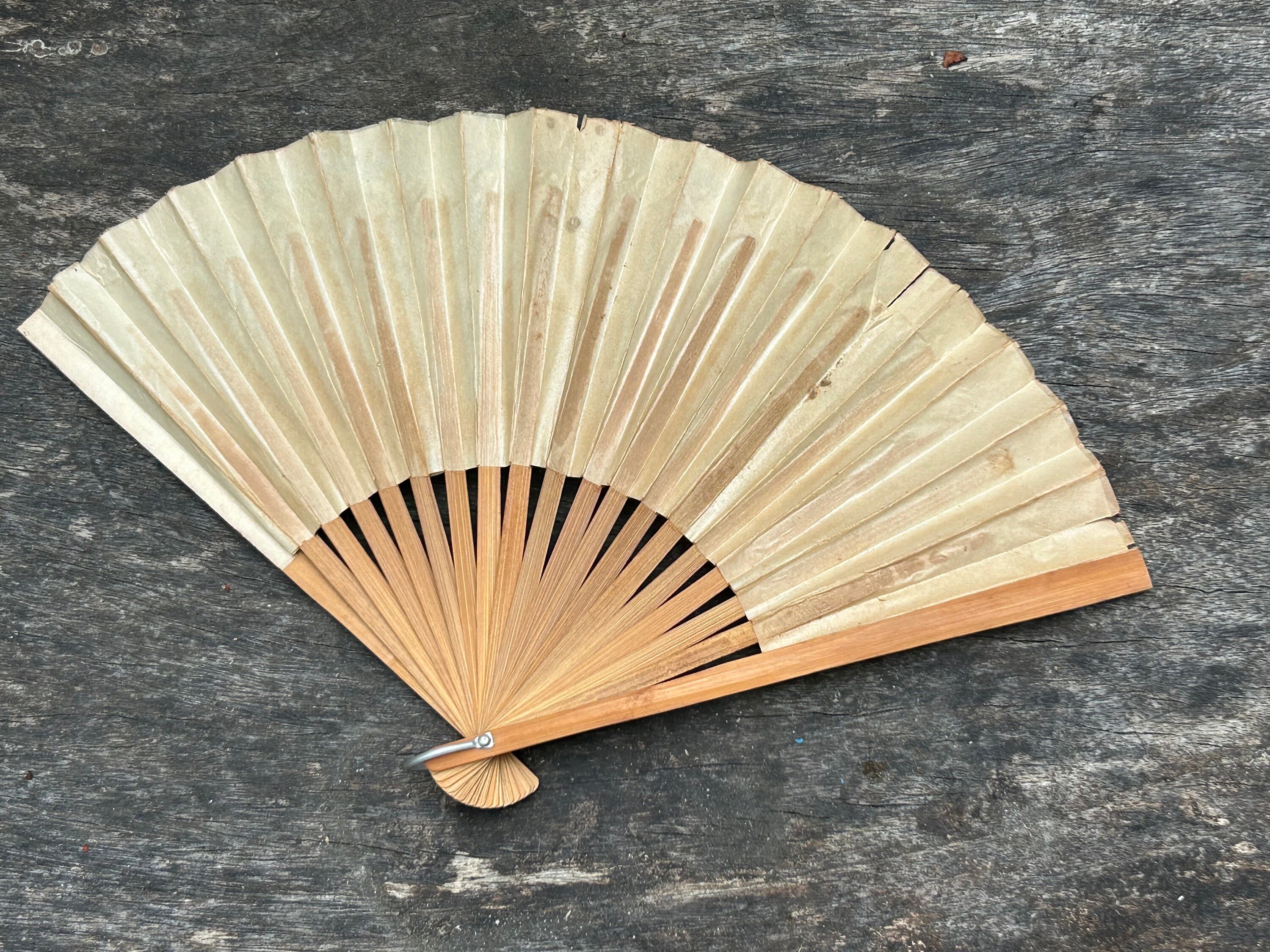 Vintage Chinese Paper Hand Fan Hand Painted Bamboo and Paper Taiwan ...