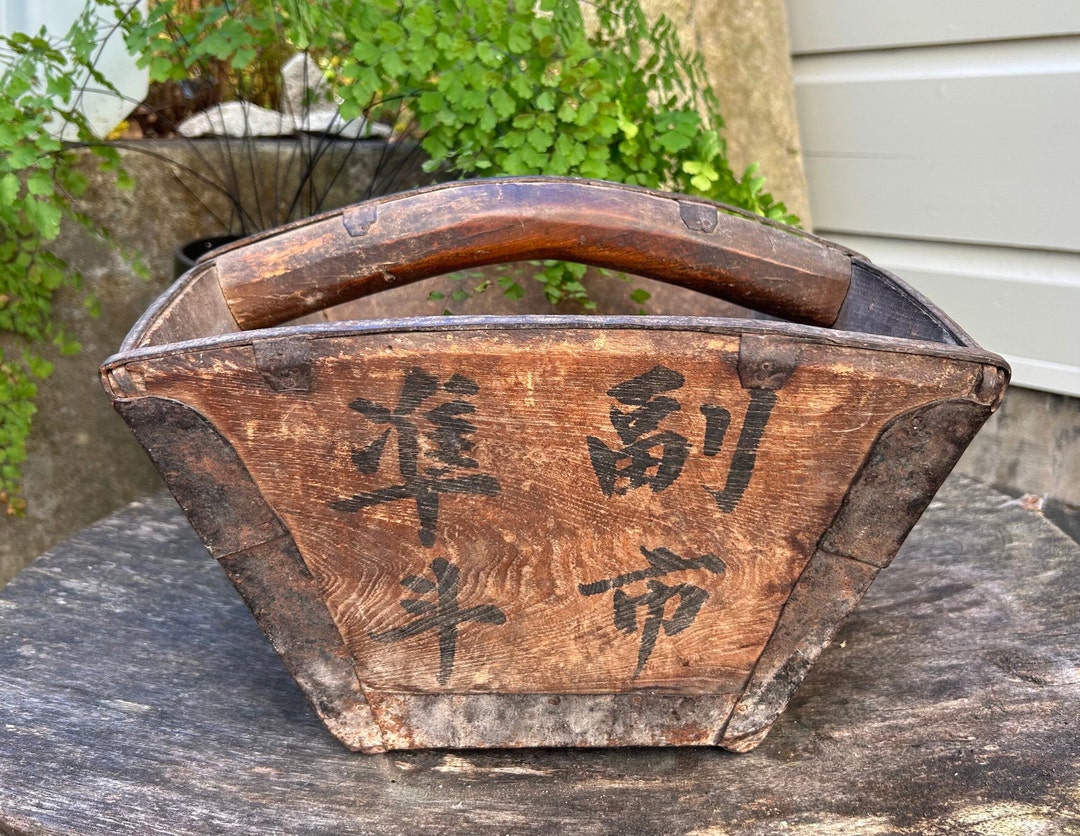 Antique Chinese Grain and Rice Bucket Primitive Chinese Wood and Metal ...