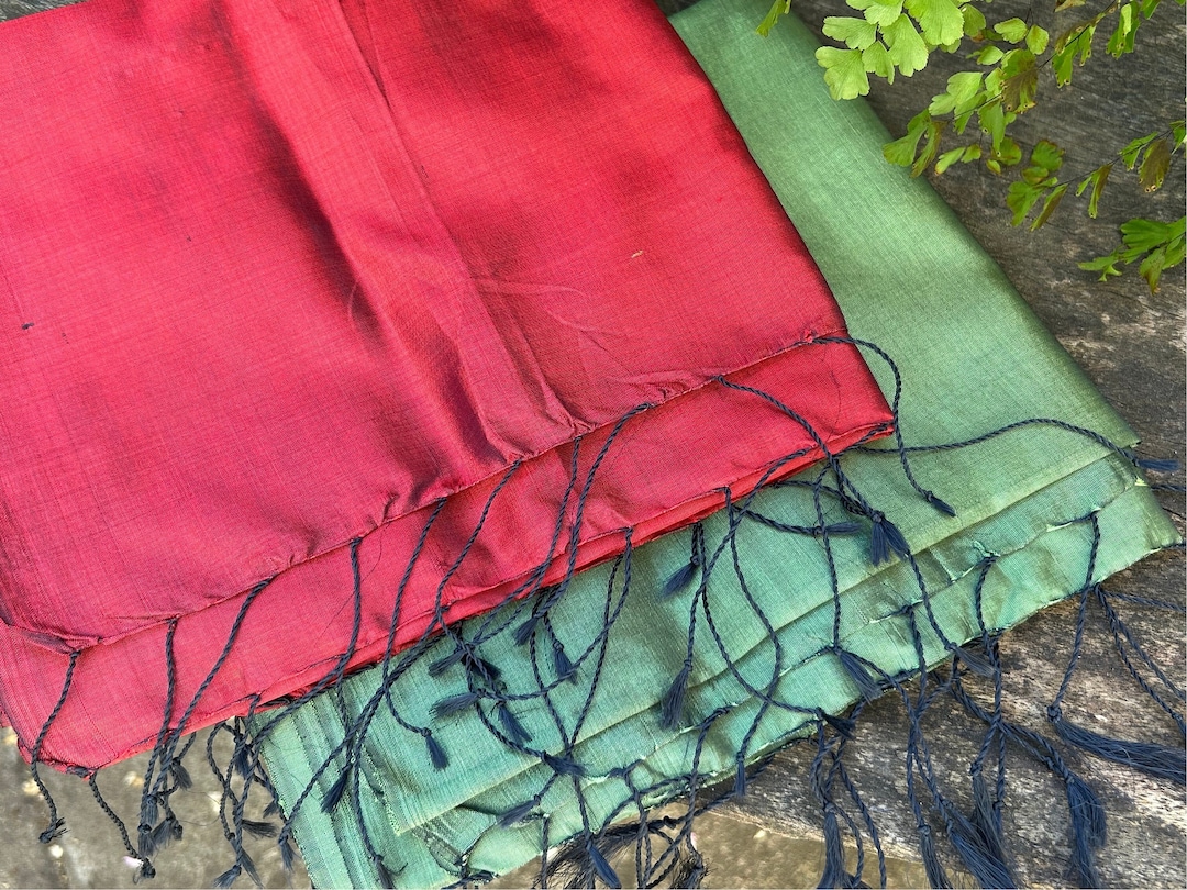 Vintage Cambodian Silk Scarf Claret Red or Green Runner Handwoven ...