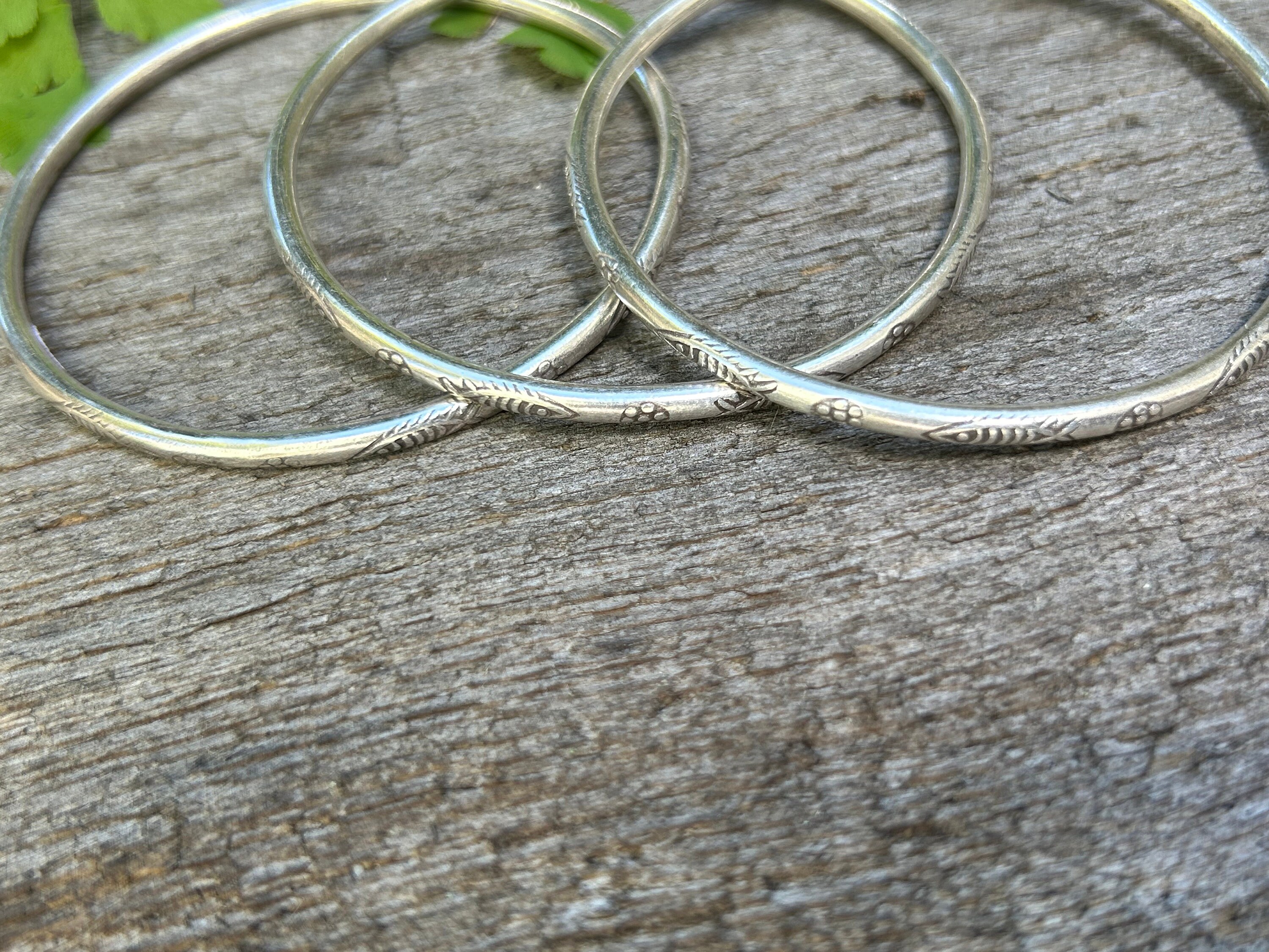 Vintage Thai Silver Bangle 925 Silver Bangle Incised Fish and Flower Engraved Sterling Silver ...