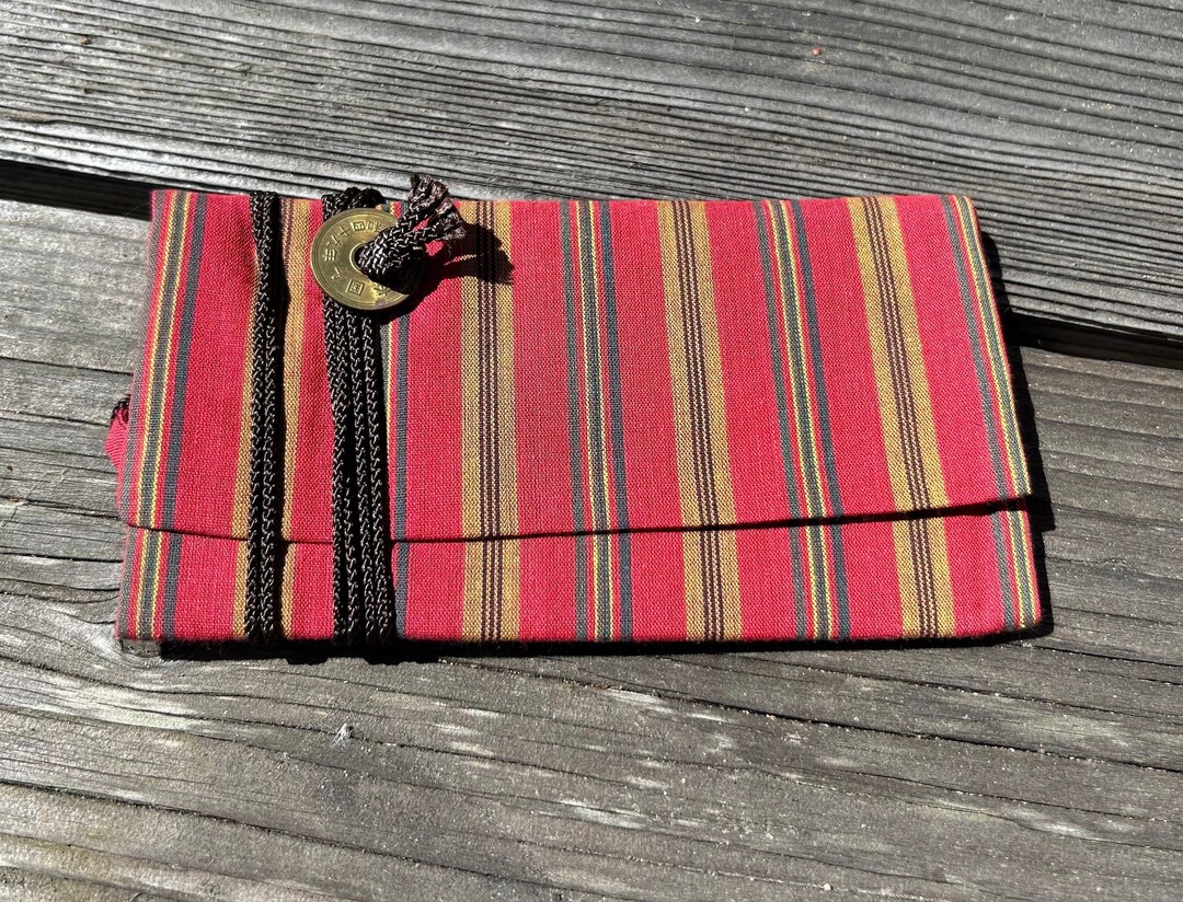 Vintage Japanese Silk Wallet With Cord Tie and Old Yen Coin Red Gold ...