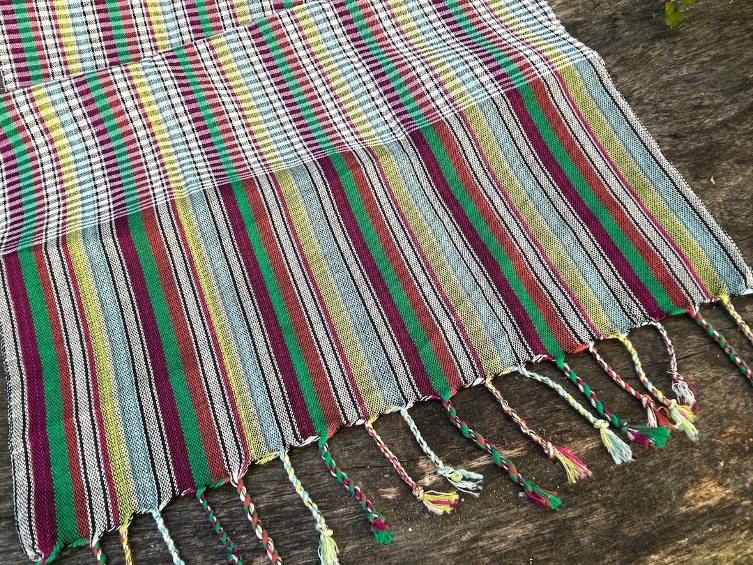 Vintage Khmer Krama Cambodia Cotton Scarf Black White Green Red Yellow ...
