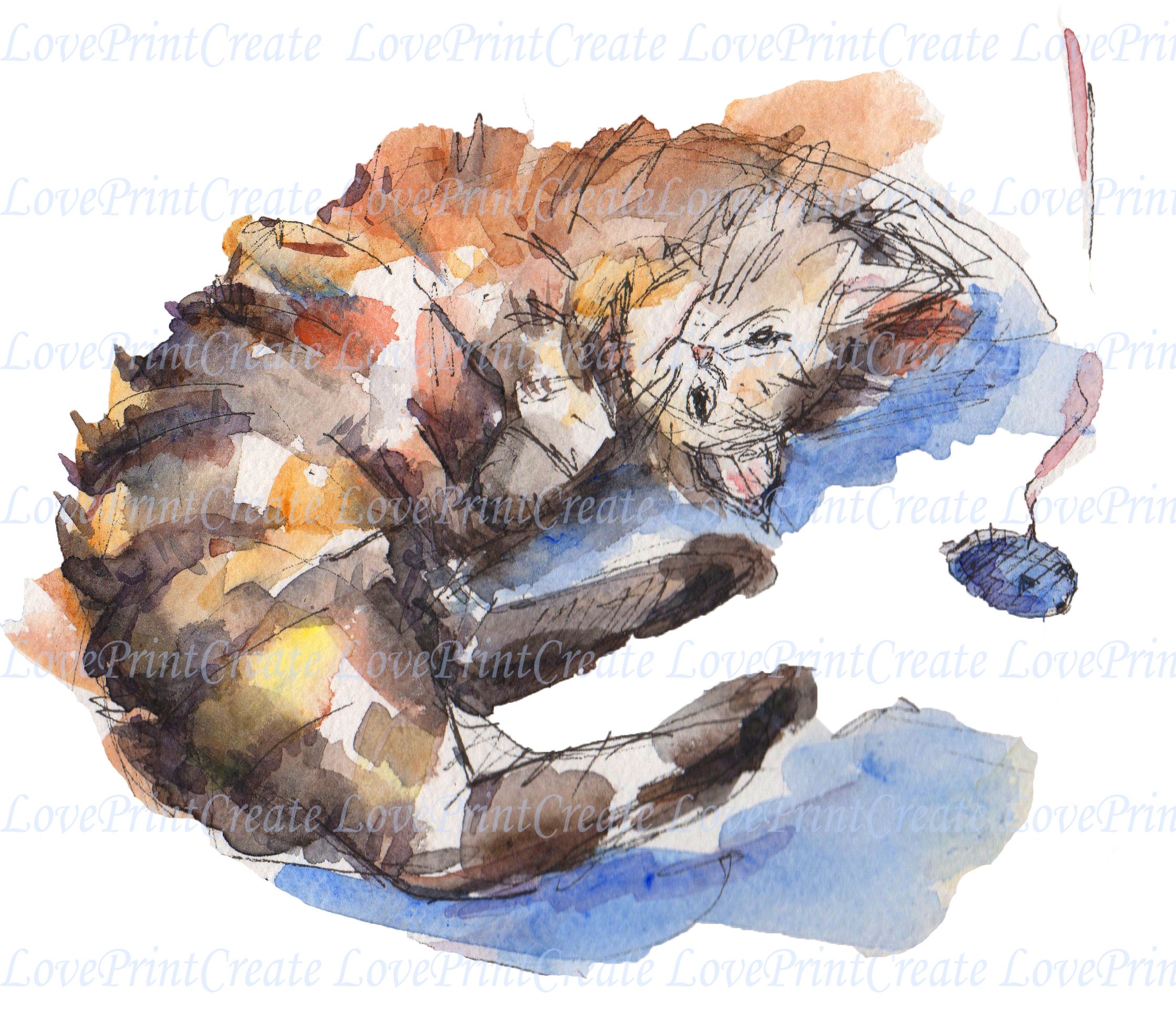 Cat Printable Art Cat Digital Print Cat Digital Illustration Instant ...