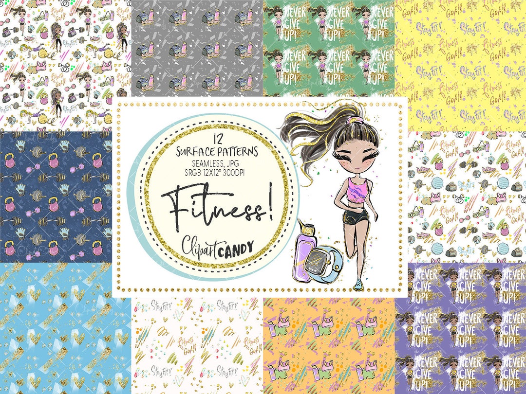Fitness Workout Digital Paper, Fitness Surface Designs, Exercise ...