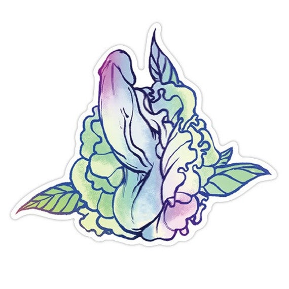 Floral Penis Pattern Blue Die Cut Sticker | Etsy
