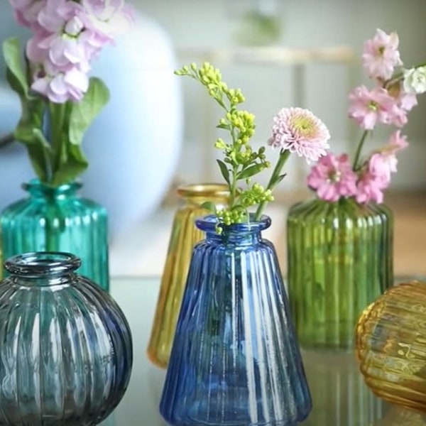 Green Glass Vase Set - Etsy