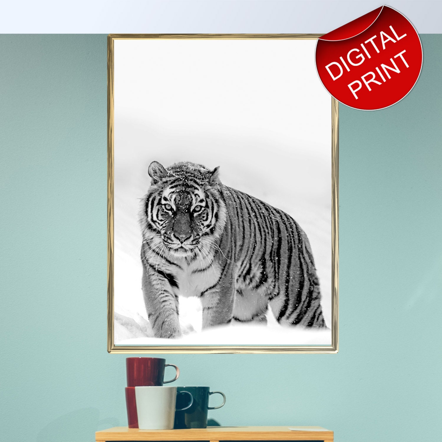 Black and White Tiger Print Digital Download. Tiger Art Printable Wall ...