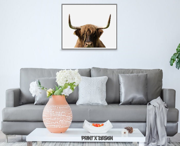 Modern Farmhouse Highland Cow Print Digital Download. Animal Head ...