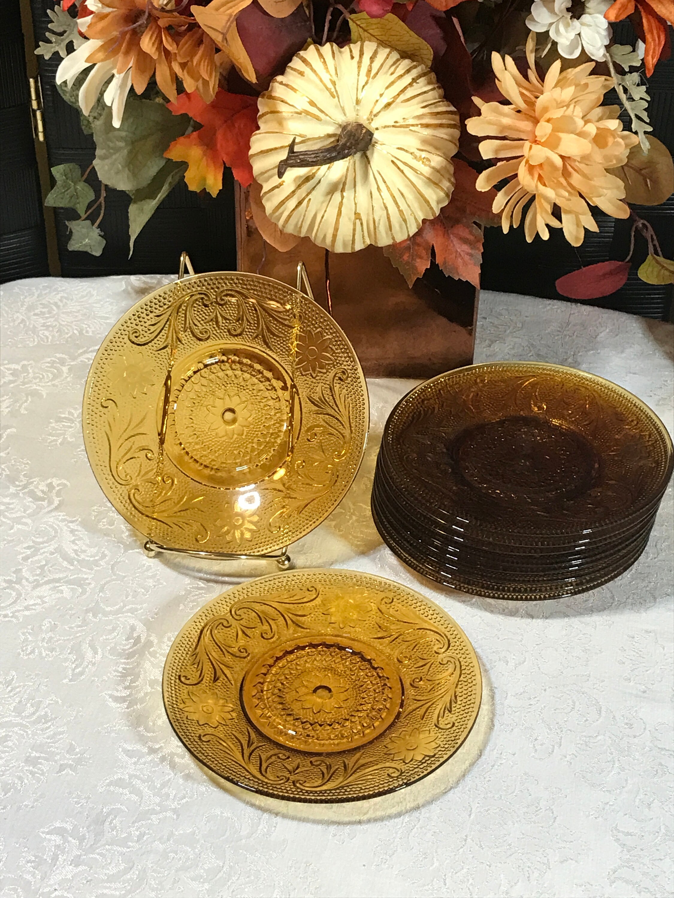 Indiana Glass Amber Sandwich Pattern Tableware Pieces (tall Coffee Mugs ...