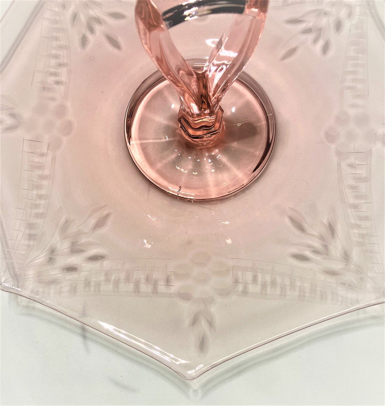 Vintage Pink Depression Glass Sandwich Tray With Center Handle and ...