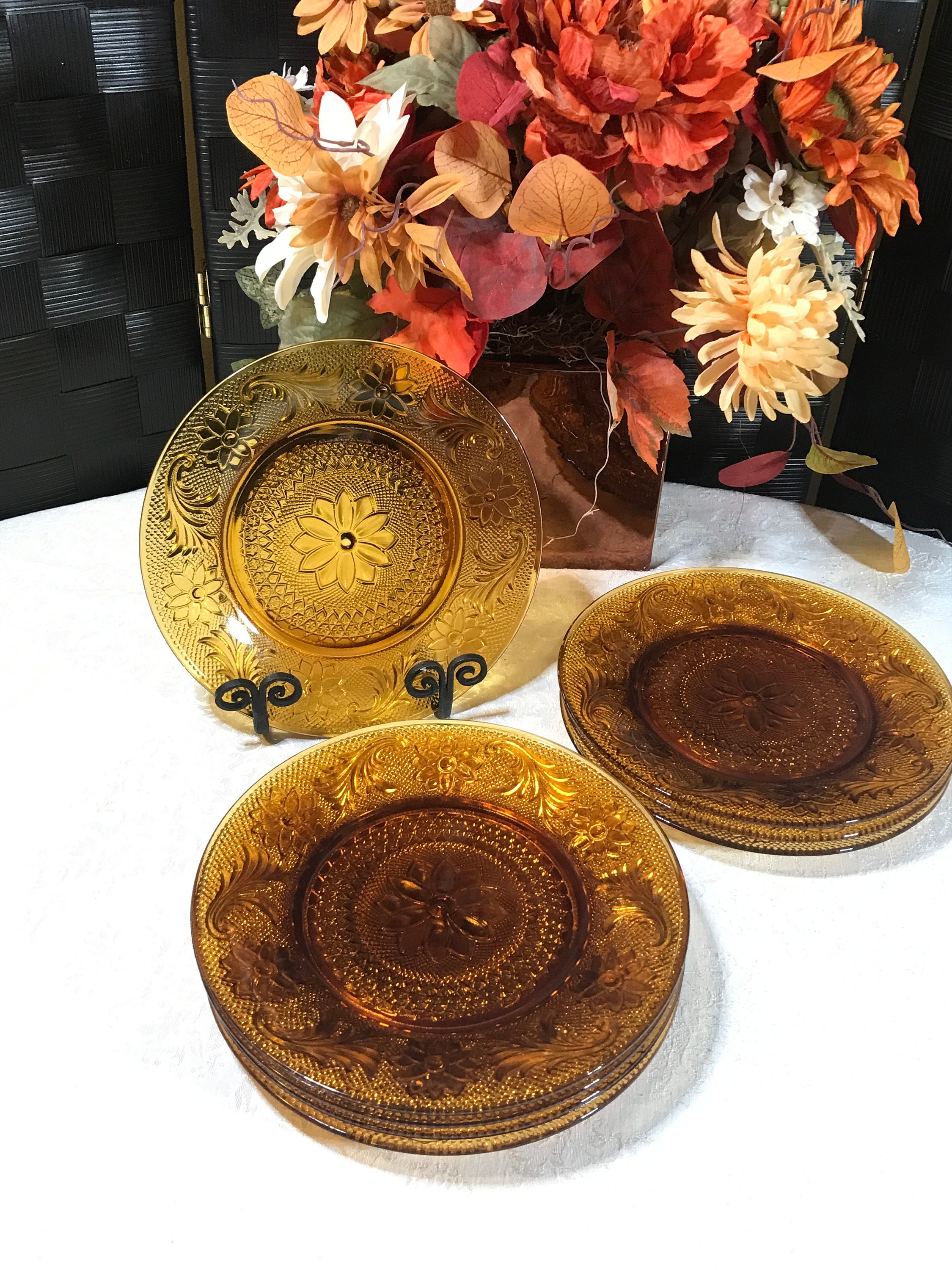 Indiana Glass Amber Sandwich Pattern Tableware Pieces (tall Coffee Mugs ...