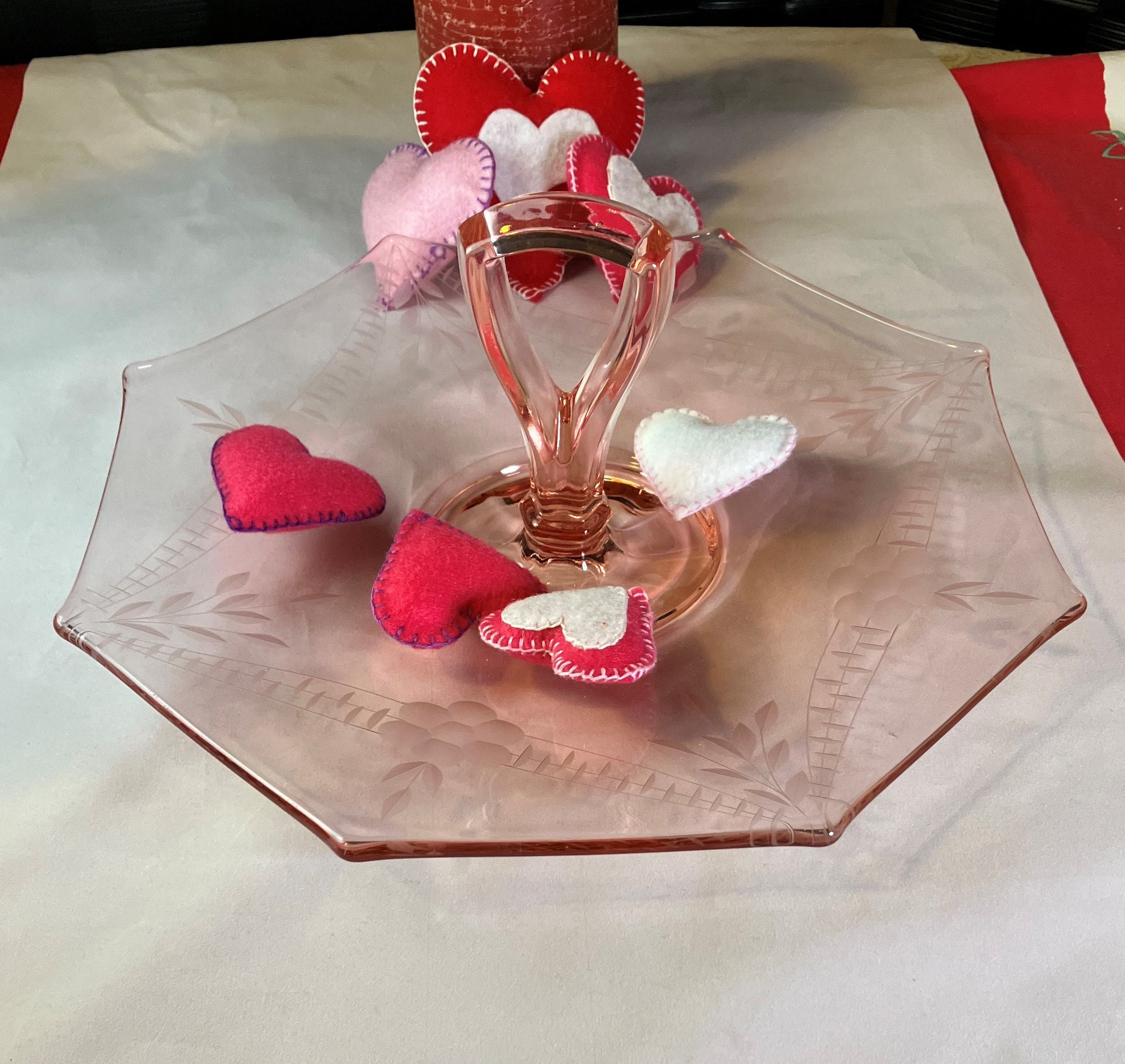 Vintage Pink Depression Glass Sandwich Tray With Center Handle and ...