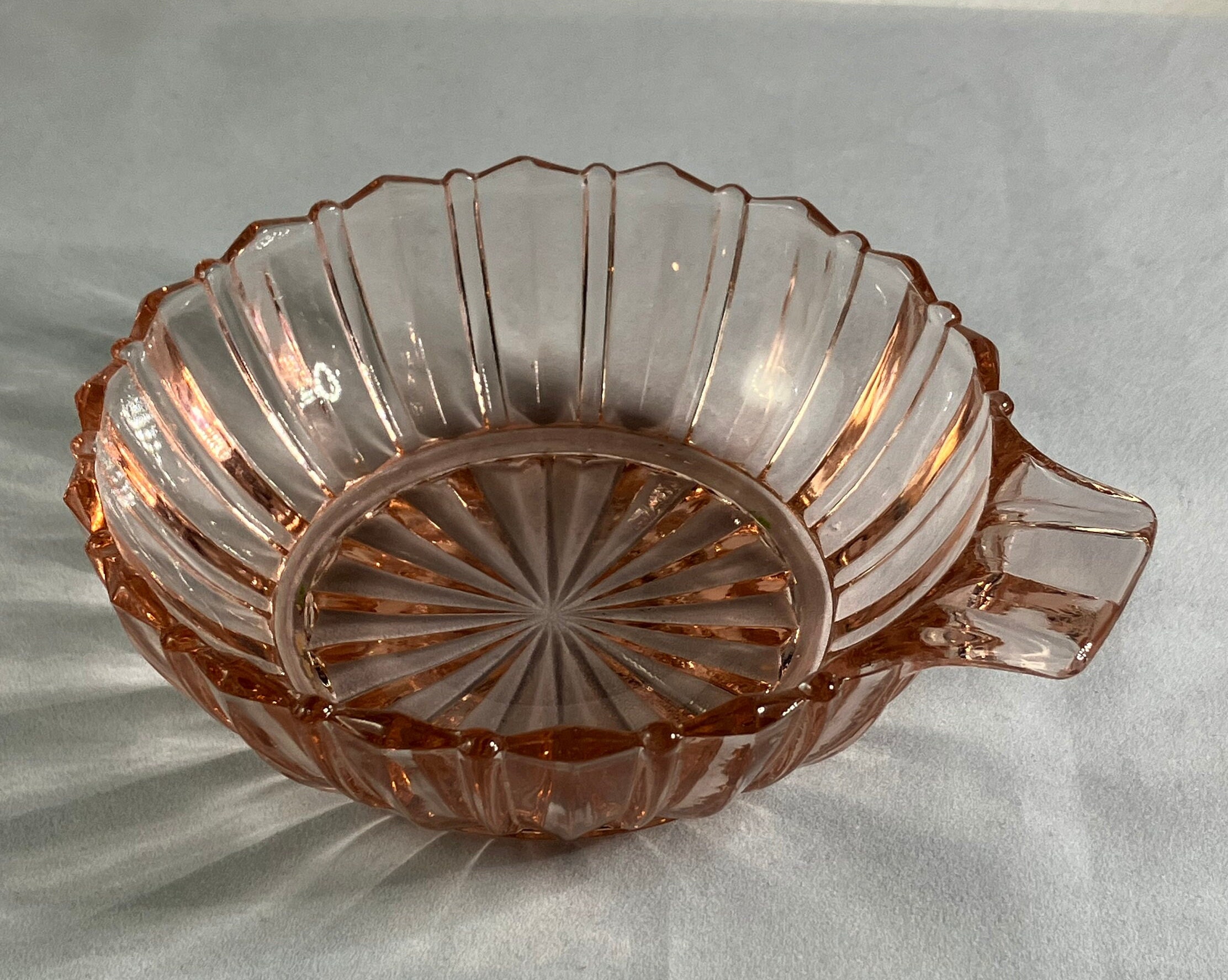 Anchor Hocking Depression Glass Fortune Pattern Pink Handled Nappy and ...