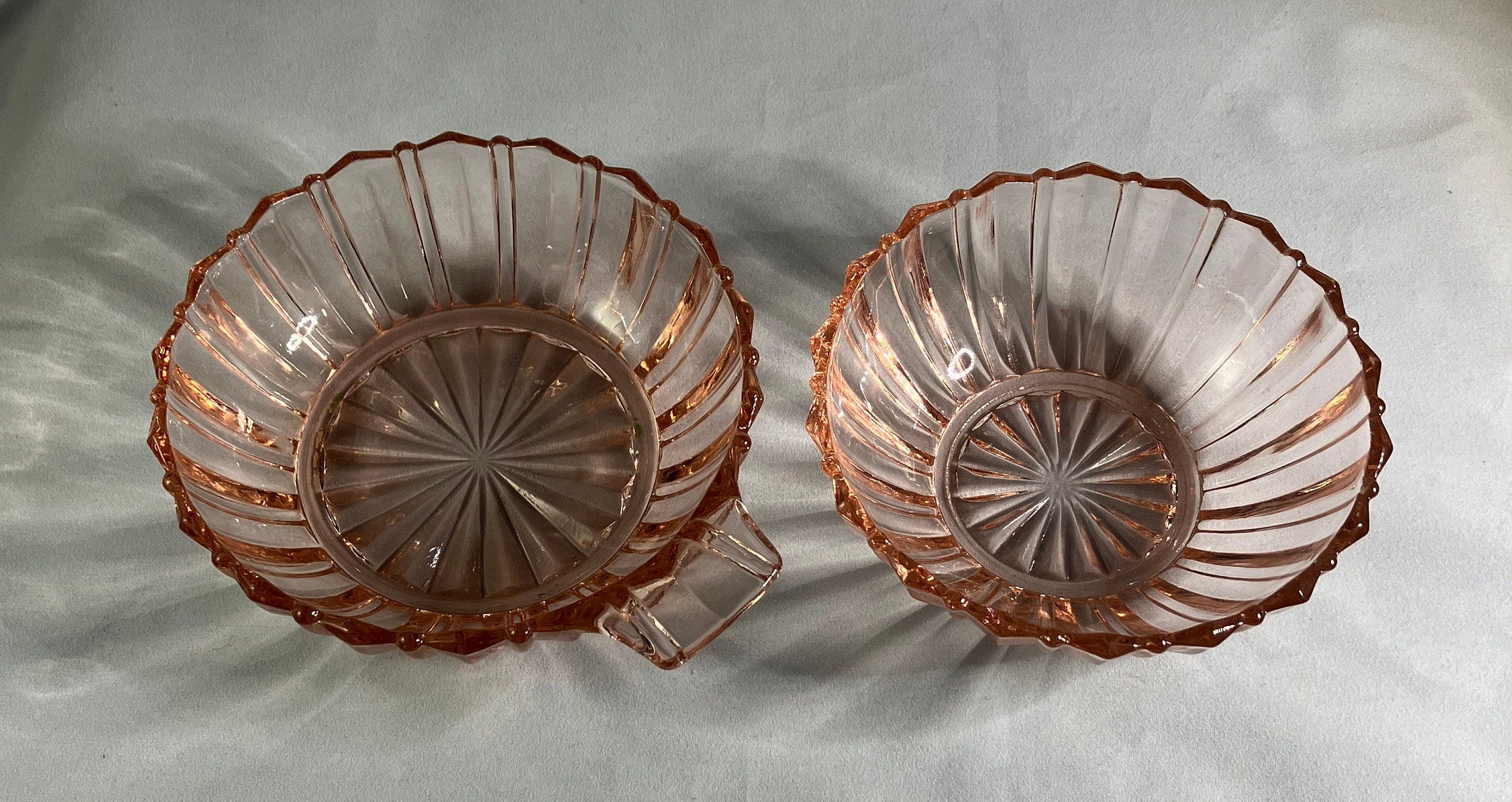 Anchor Hocking Depression Glass Fortune Pattern Pink Handled Nappy and ...