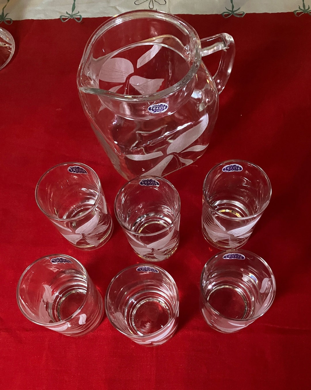 Vintage Hand Cut Travis Glass Pitcher and Juice Glasses - Daffodil ...