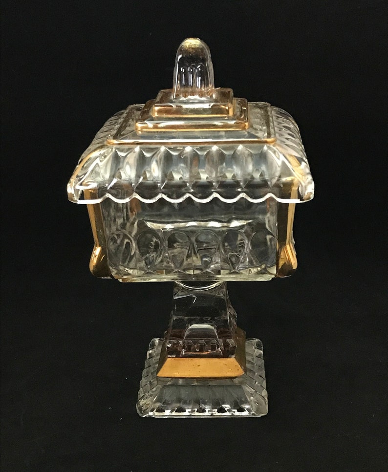 Jeanette Clear Glass Compote Pedestal Dish With Gold Trim, Wedding Cake ...