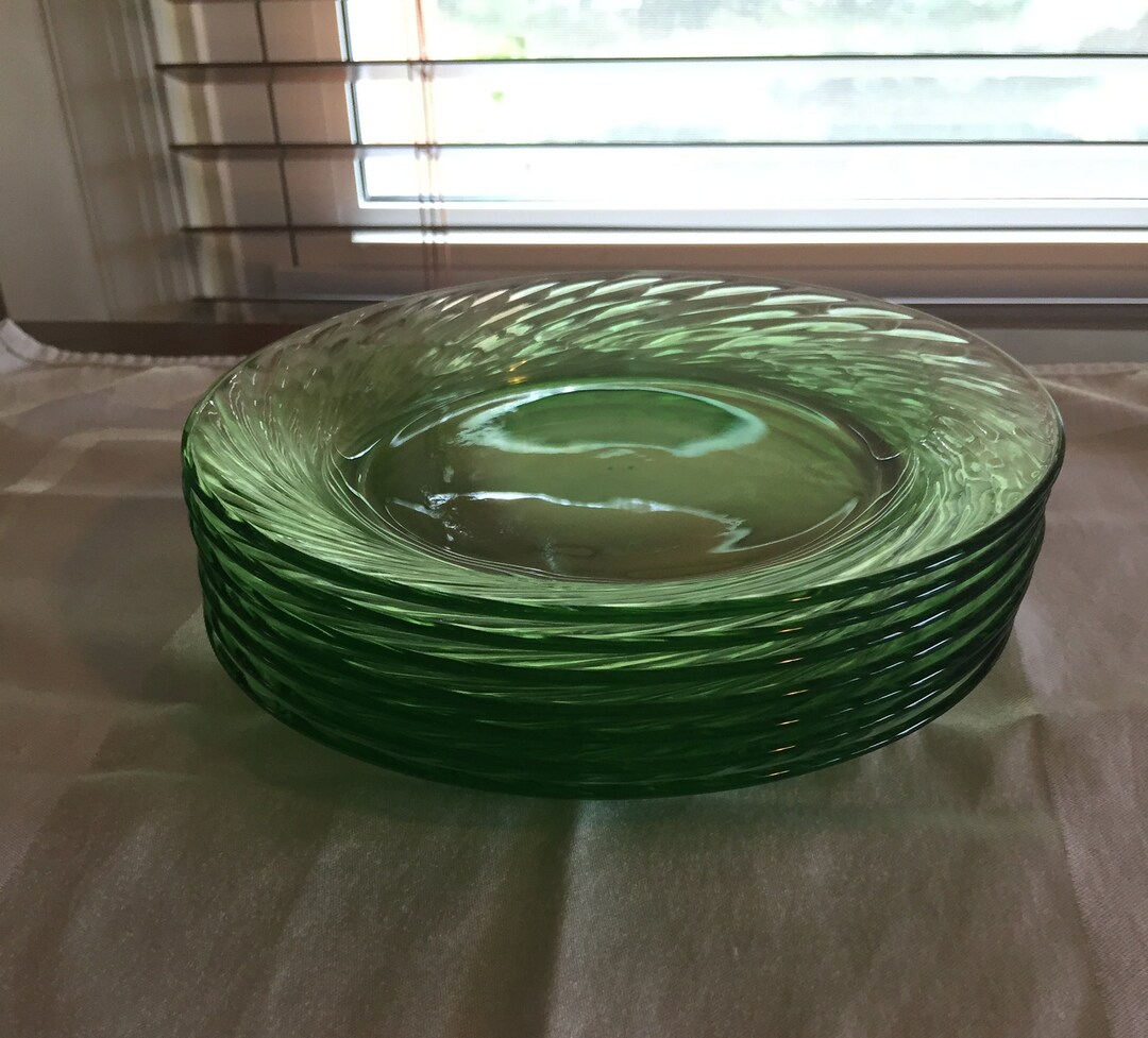 Corelle Pyrex Clear Green Swirl Salad Plates 1960's - Etsy