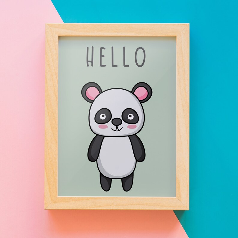 Hello Panda Bear Printable Art - Etsy