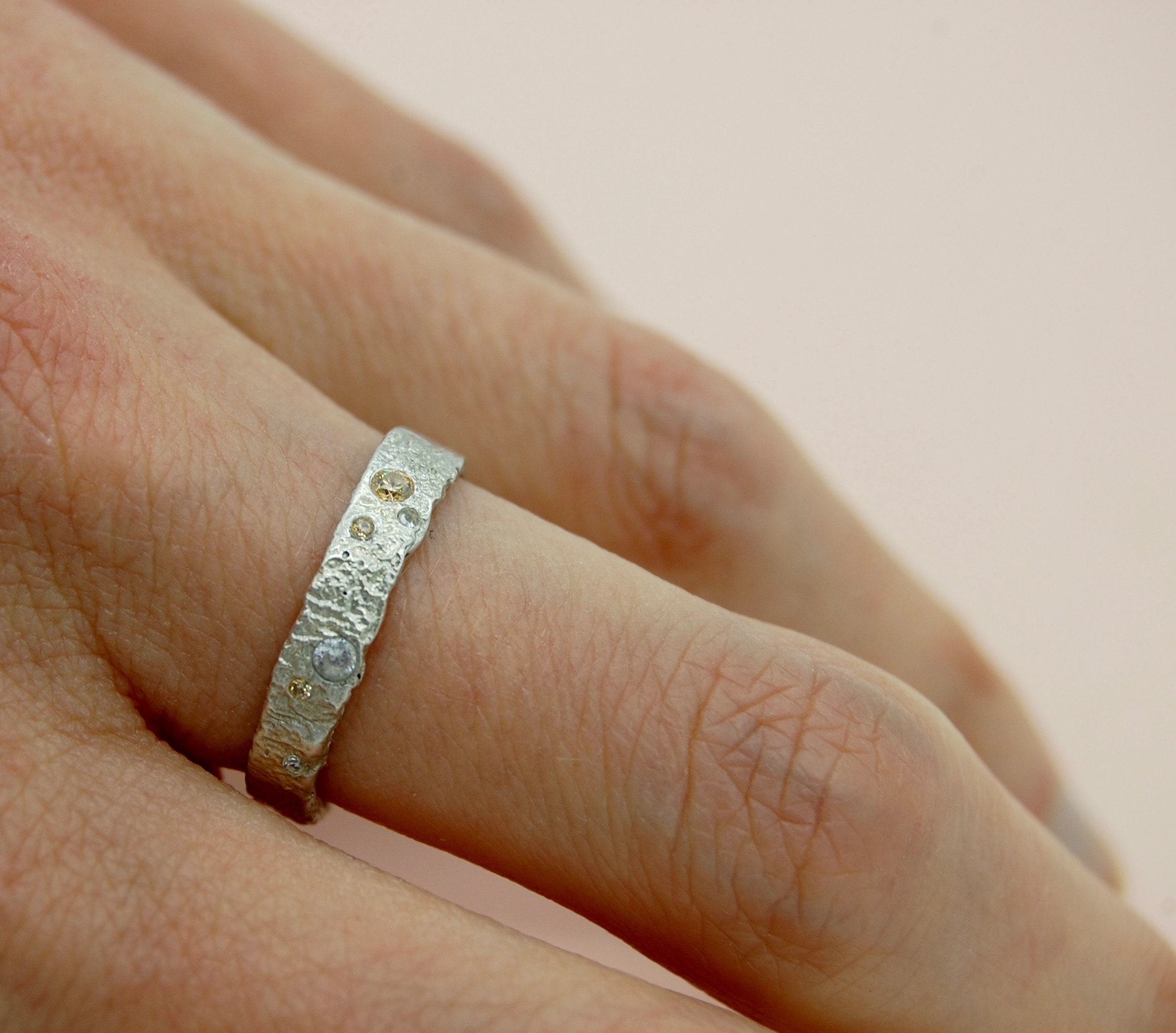 Recycled Sustainable Sterling Silver Multiple Stones, Stacking Textured ...
