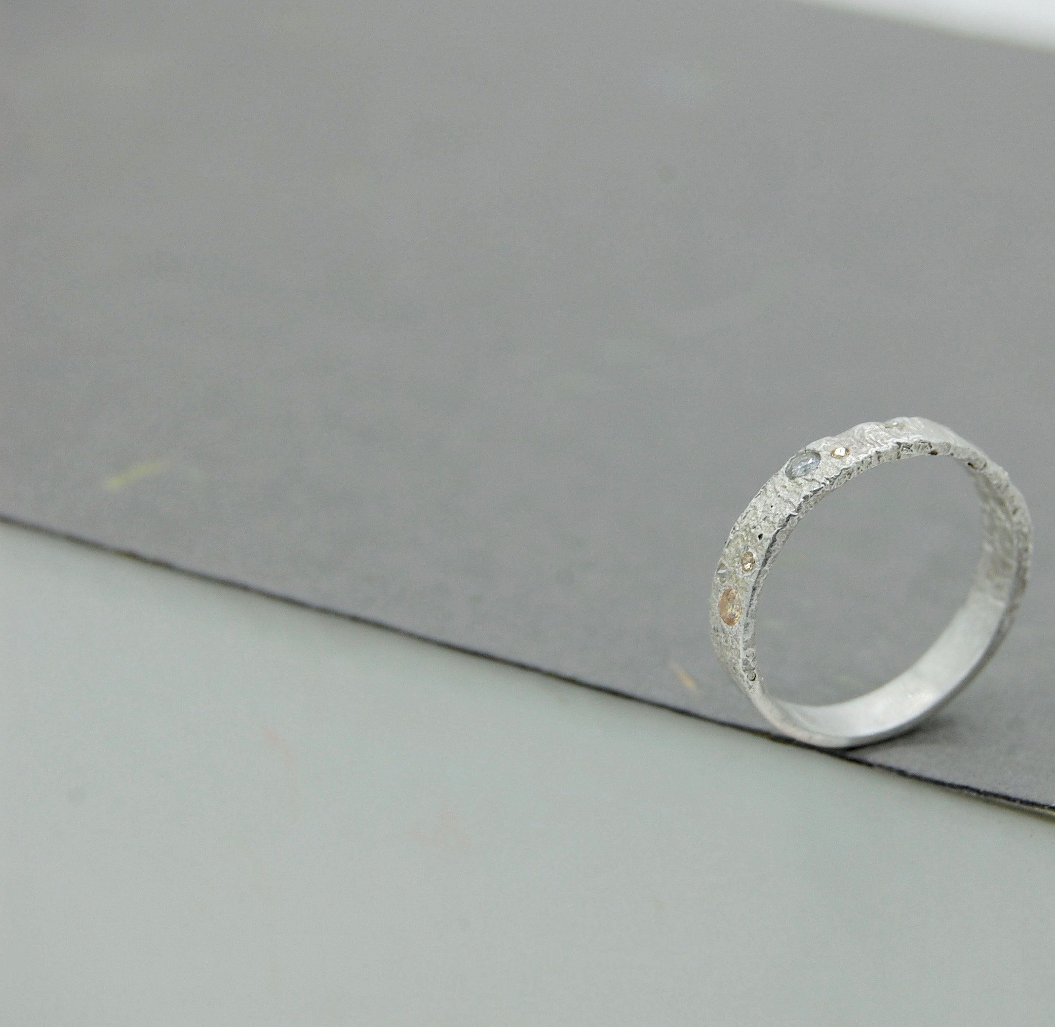 Recycled Sustainable Sterling Silver Multiple Stones, Stacking Textured ...