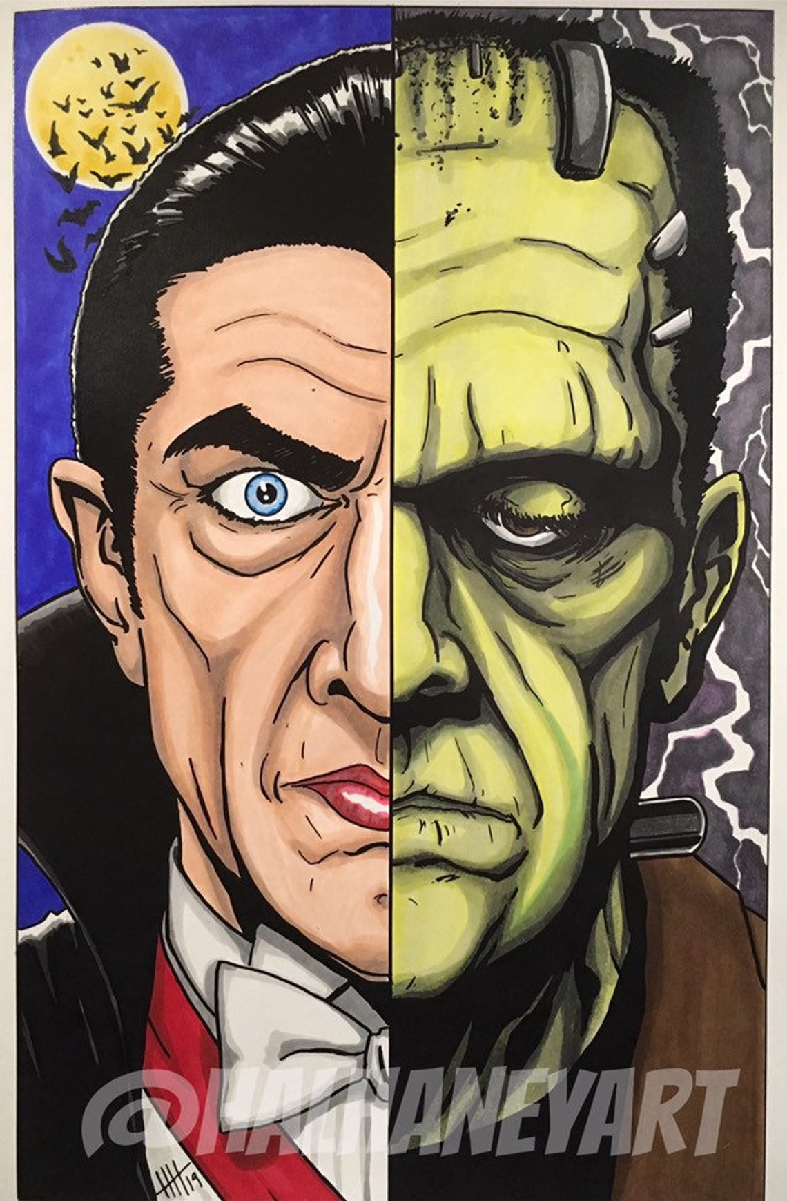 Dracula/frankenstein Split 11x17 Fine Art Print - Etsy