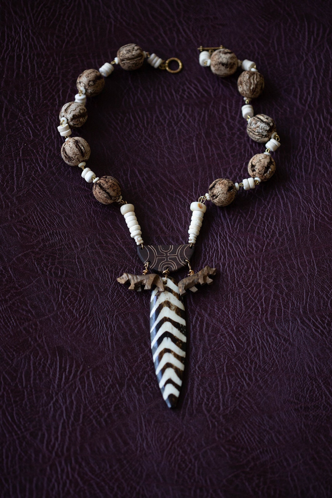 Primitive African Style Bib Statement Necklace, Amulet Talisman Tribe ...