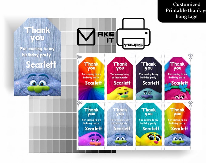 Trolls Birthday Thank You Tags Party Favor Trolls Birthday, Princess ...