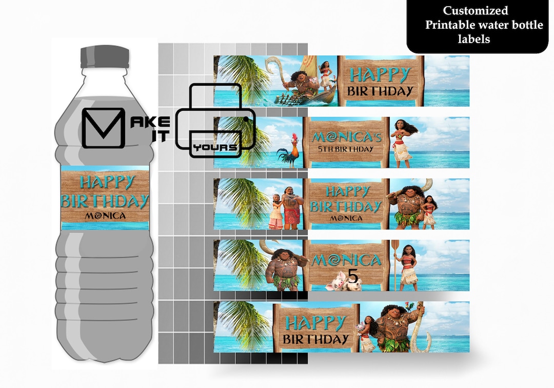 Moana Water Bottle Label, Moana Birthday, Moana Party, Moana Printable ...