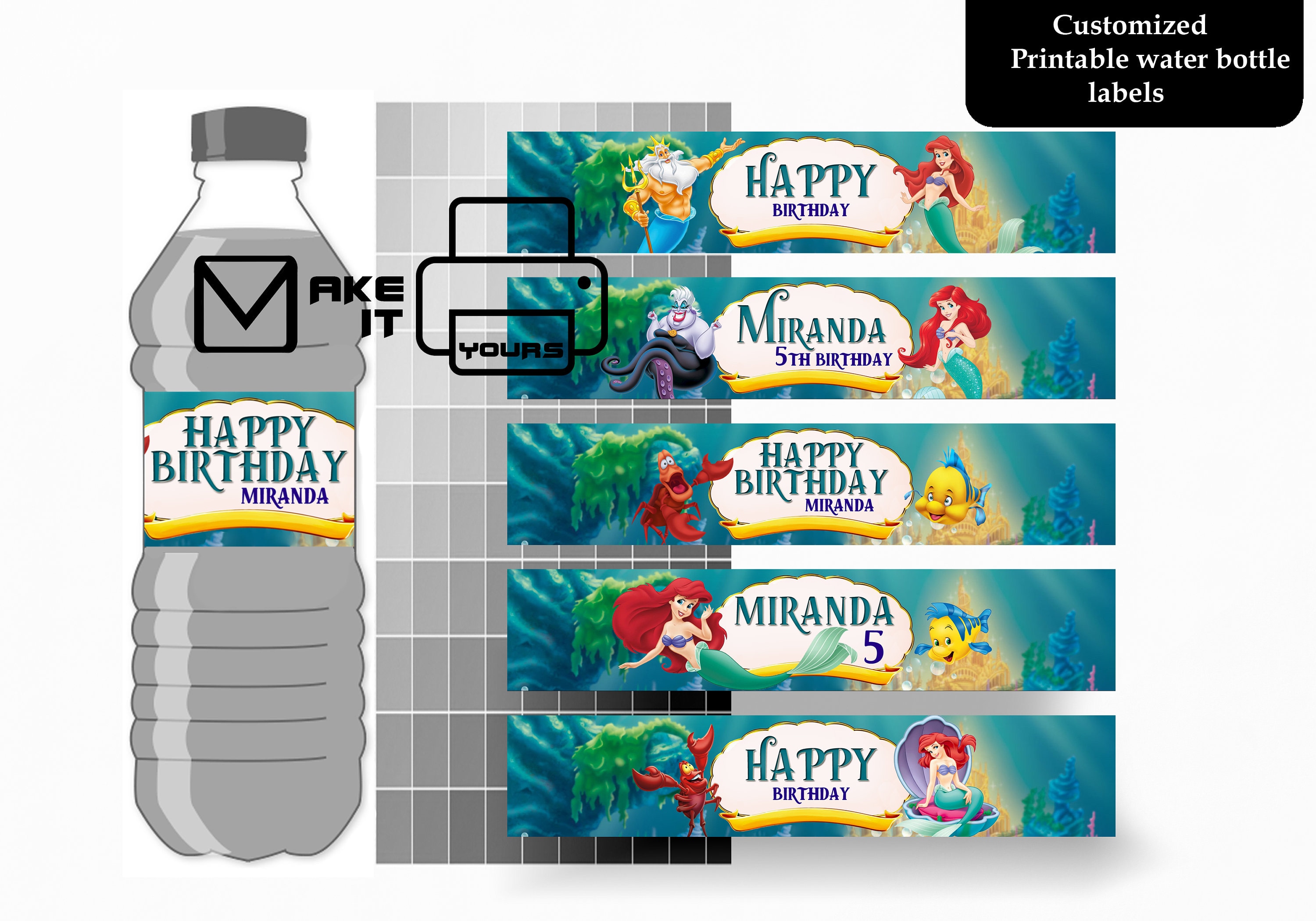 Little Mermaid Water Bottle Label, Little Mermaid Birthday, Little ...