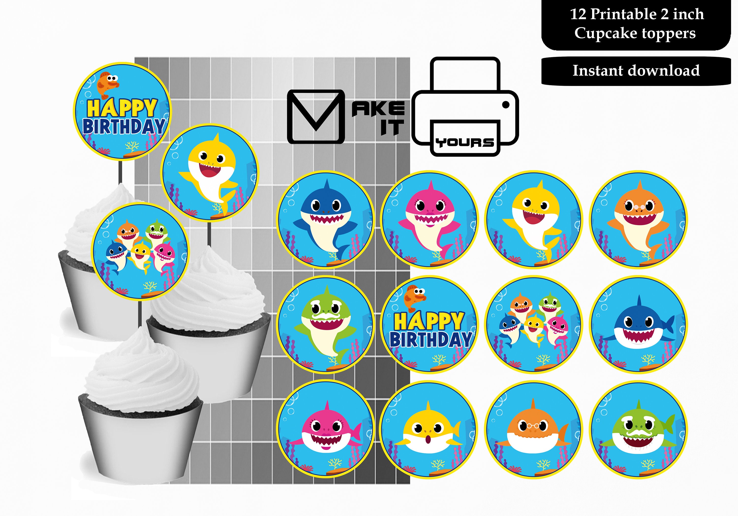 Baby Shark Cupcake Toppers Baby Shark Cake Toppers Baby - Etsy Singapore