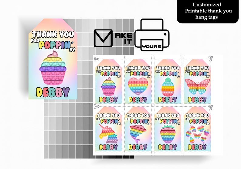 Pop It Thank You Hang Tag, Pop It Fidget Birthday, Pop It Party, Pop It ...