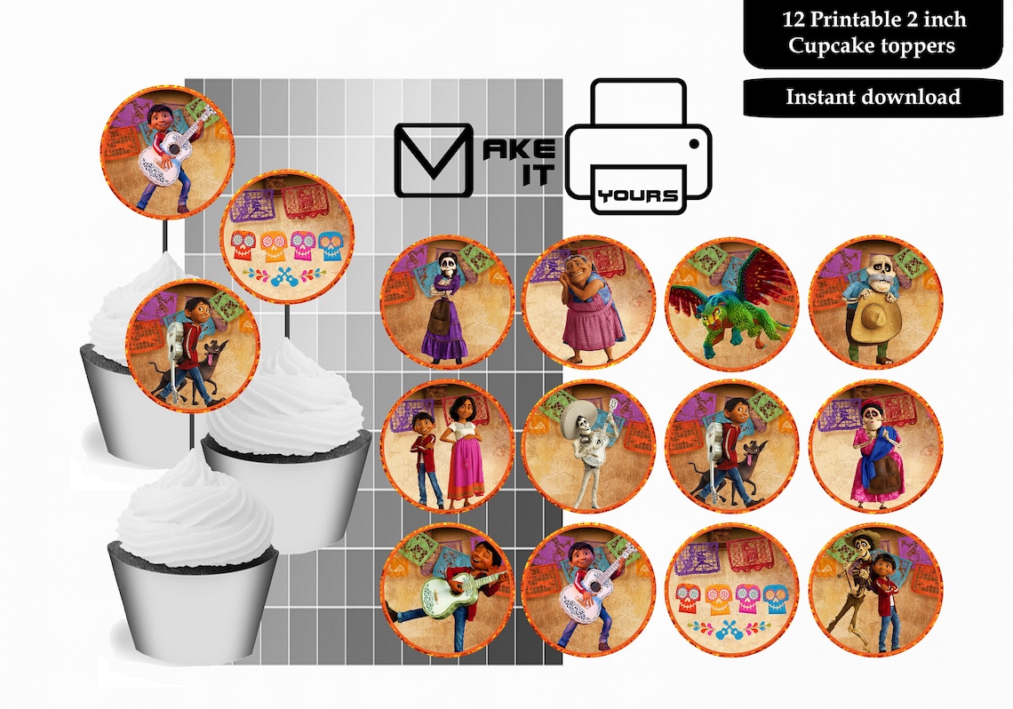 Coco Cupcake Toppers, Coco Birthday, Coco Cake Toppers, Coco 2 Inch ...