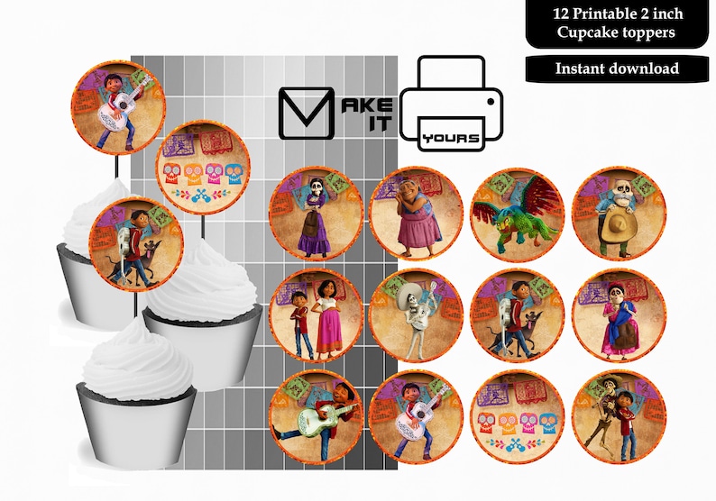 Coco Cupcake Toppers, Coco Birthday, Coco Cake Toppers, Coco 2 Inch ...