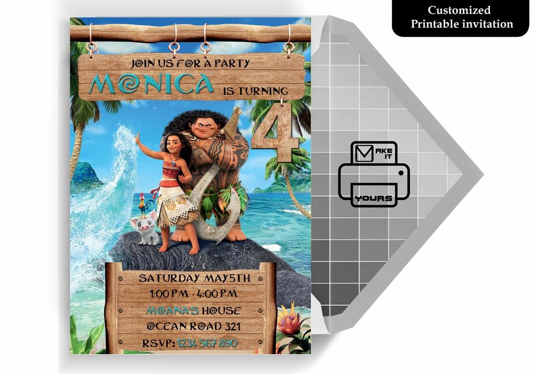 Moana Invitation, Moana Birthday, Moana Invite, Moana Party, Moana ...
