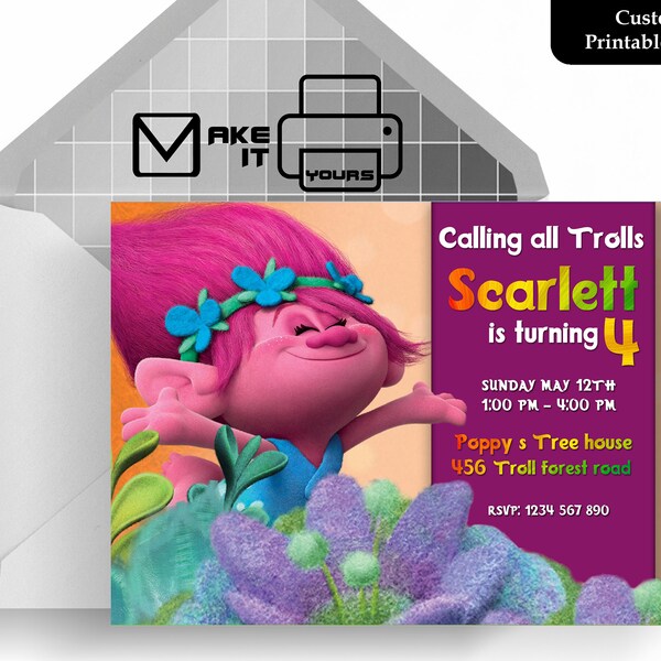 Trolls Invitation - Etsy