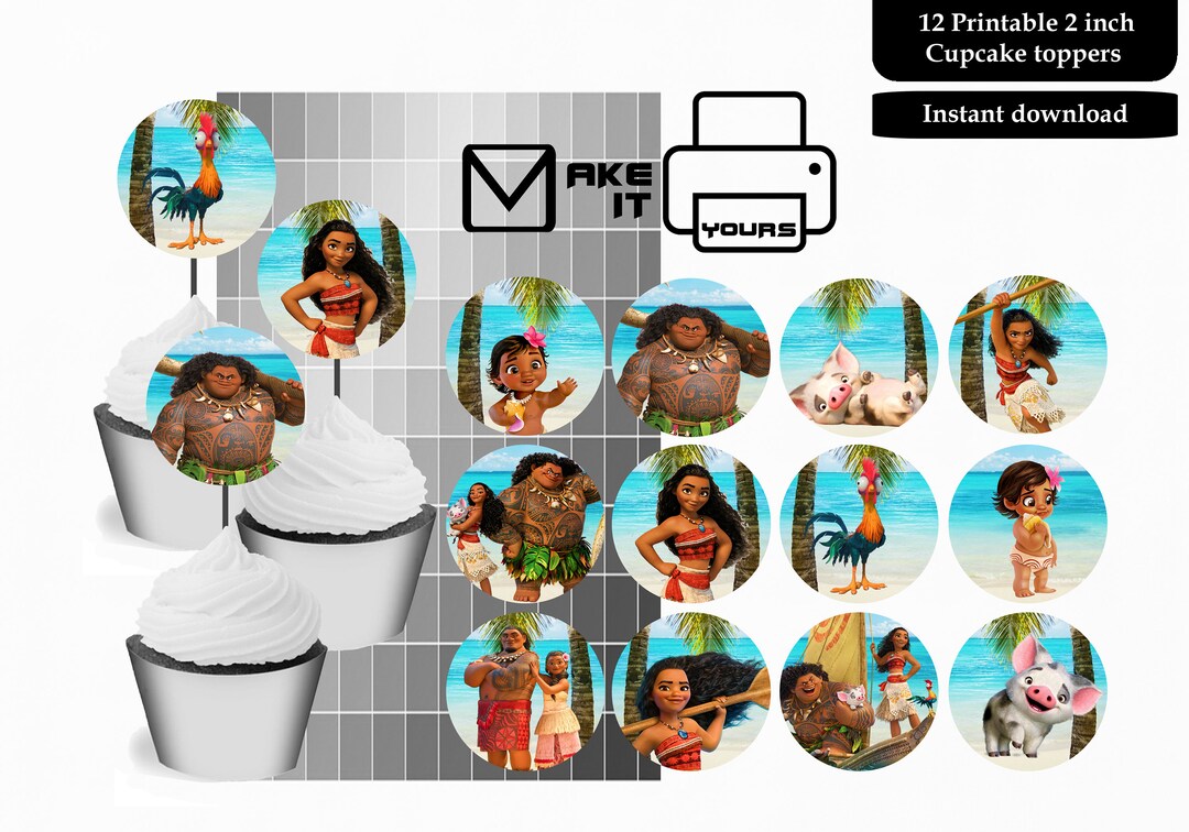 Moana Cupcake Toppers, Moana Birthday, Moana Cake Toppers, Moana 2 Inch ...