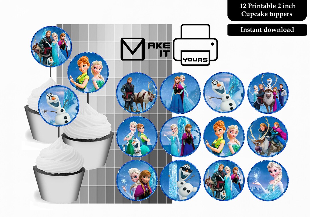 Frozen Cupcake Toppers, Frozen Cake Toppers, Frozen 2 Inch Stickers ...