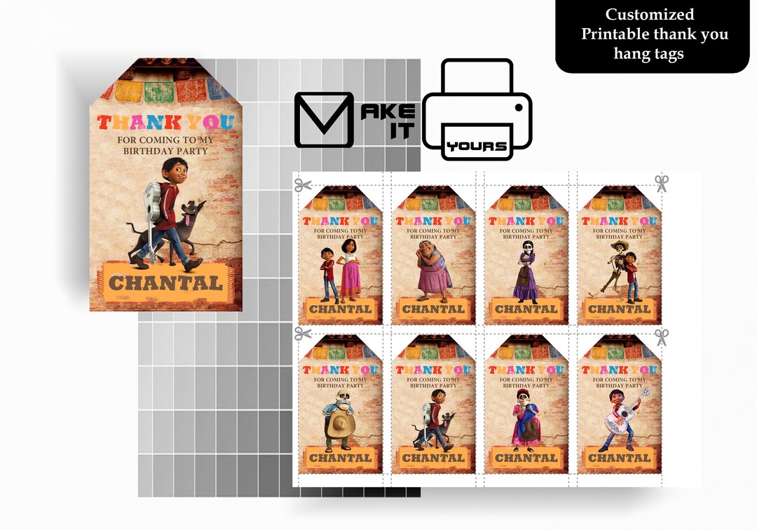 Coco Thank You Hang Tag, Coco Birthday, Coco Party, Coco Printable ...