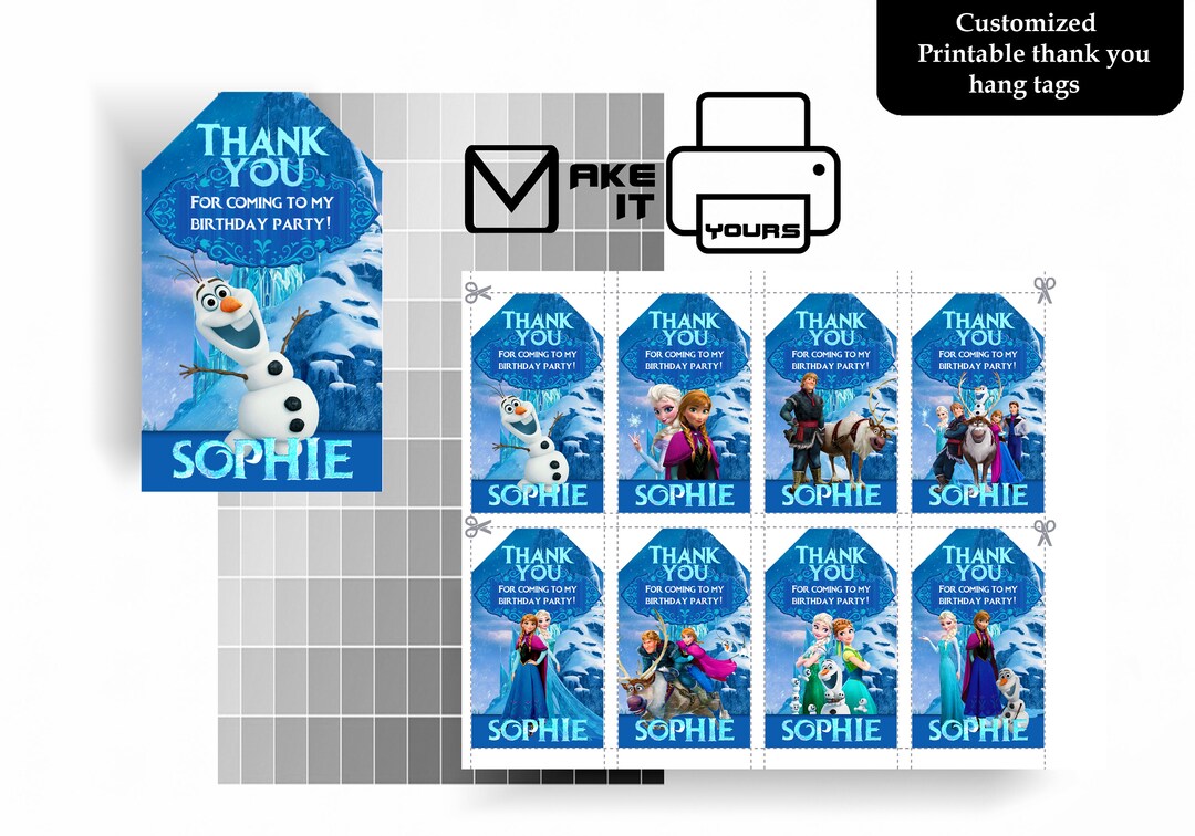Frozen Thank You Hang Tag, Frozen Birthday, Frozen Party, Frozen ...