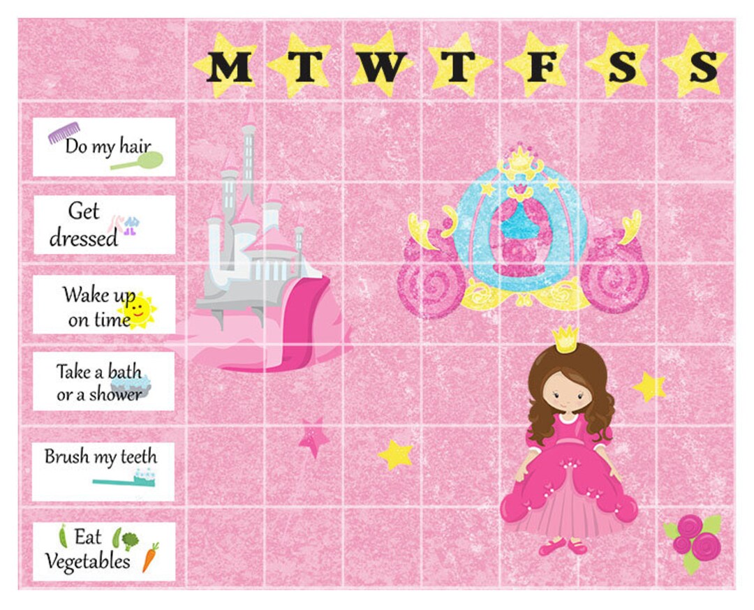 Princess Chore Chart Printable Reward for Girls Chart - Etsy