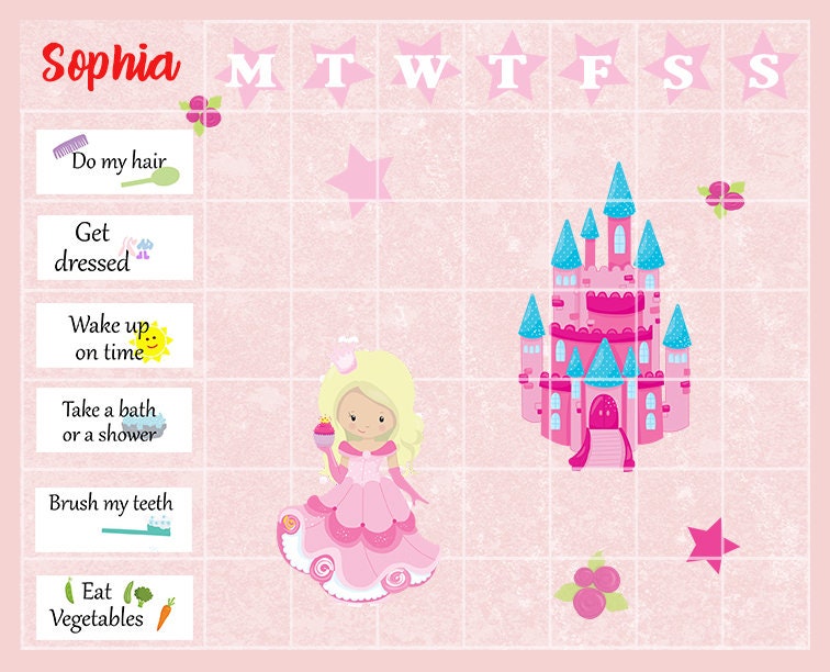 Princess Cupcake Chore Chart Printable Reward for Girls Chart Printable ...