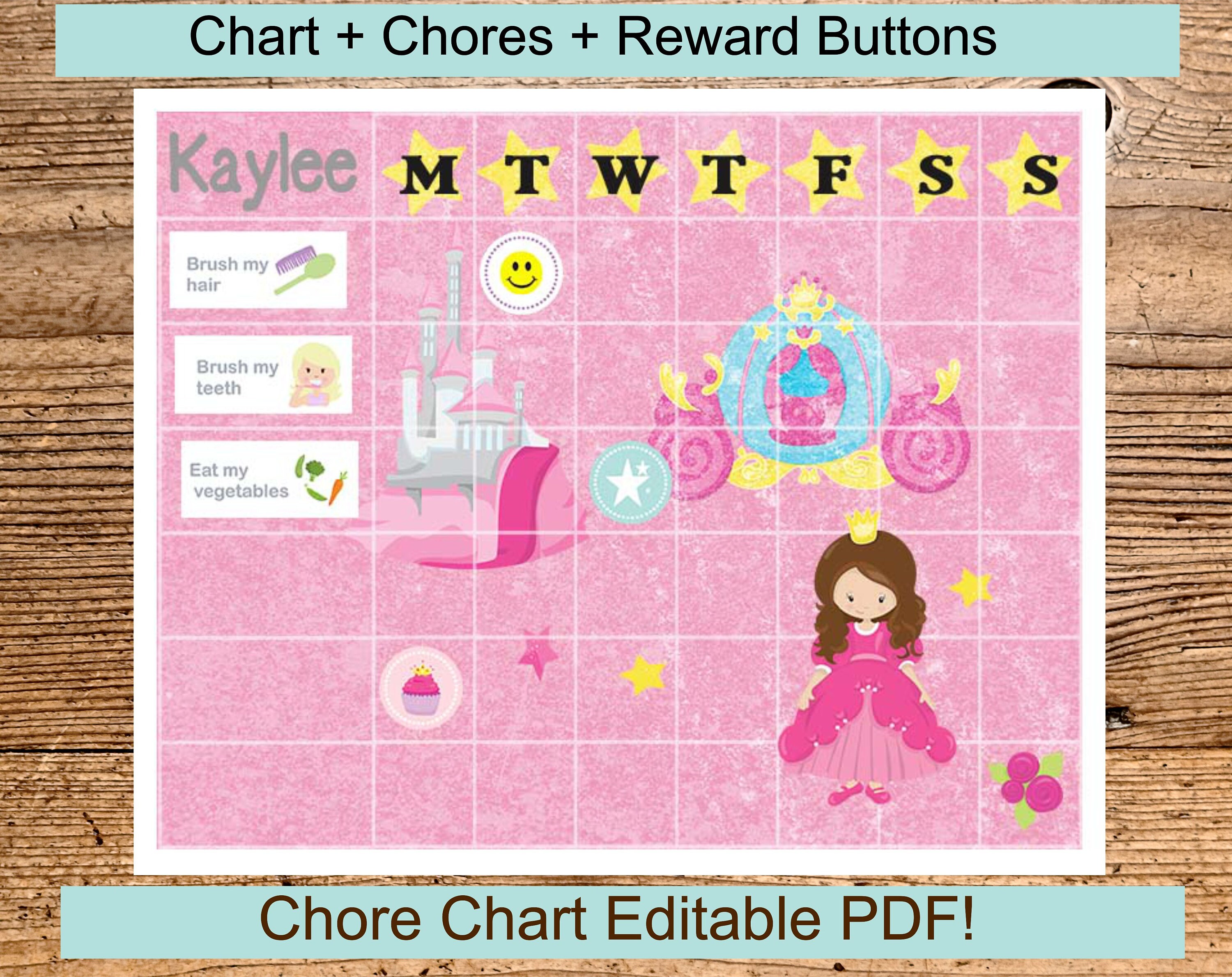 Princess Chore Chart Editable Printable Reward for Girls Chart - Etsy