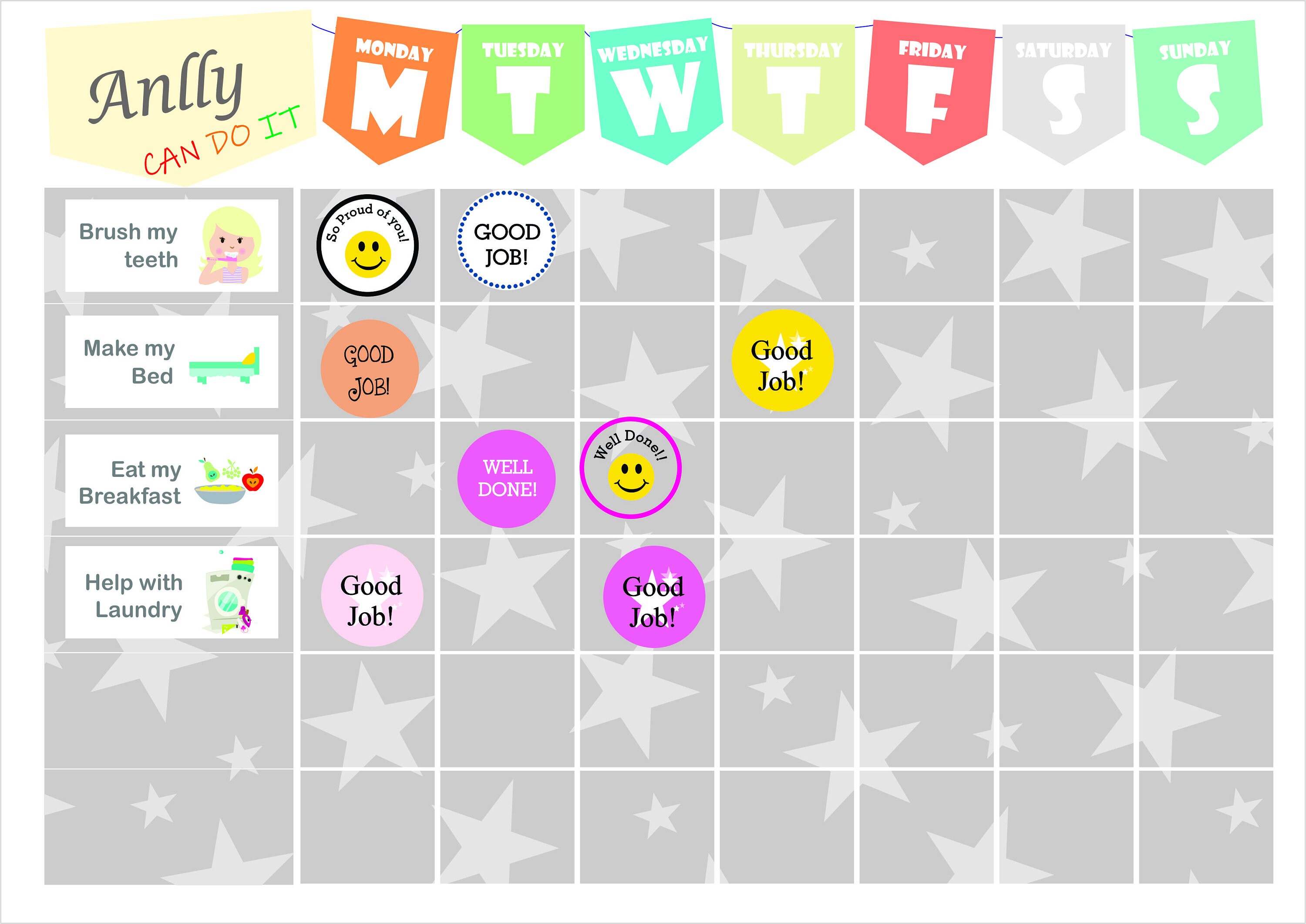 Chore Chart Editable Printable Reward for Girls and Boys Chore Chart ...