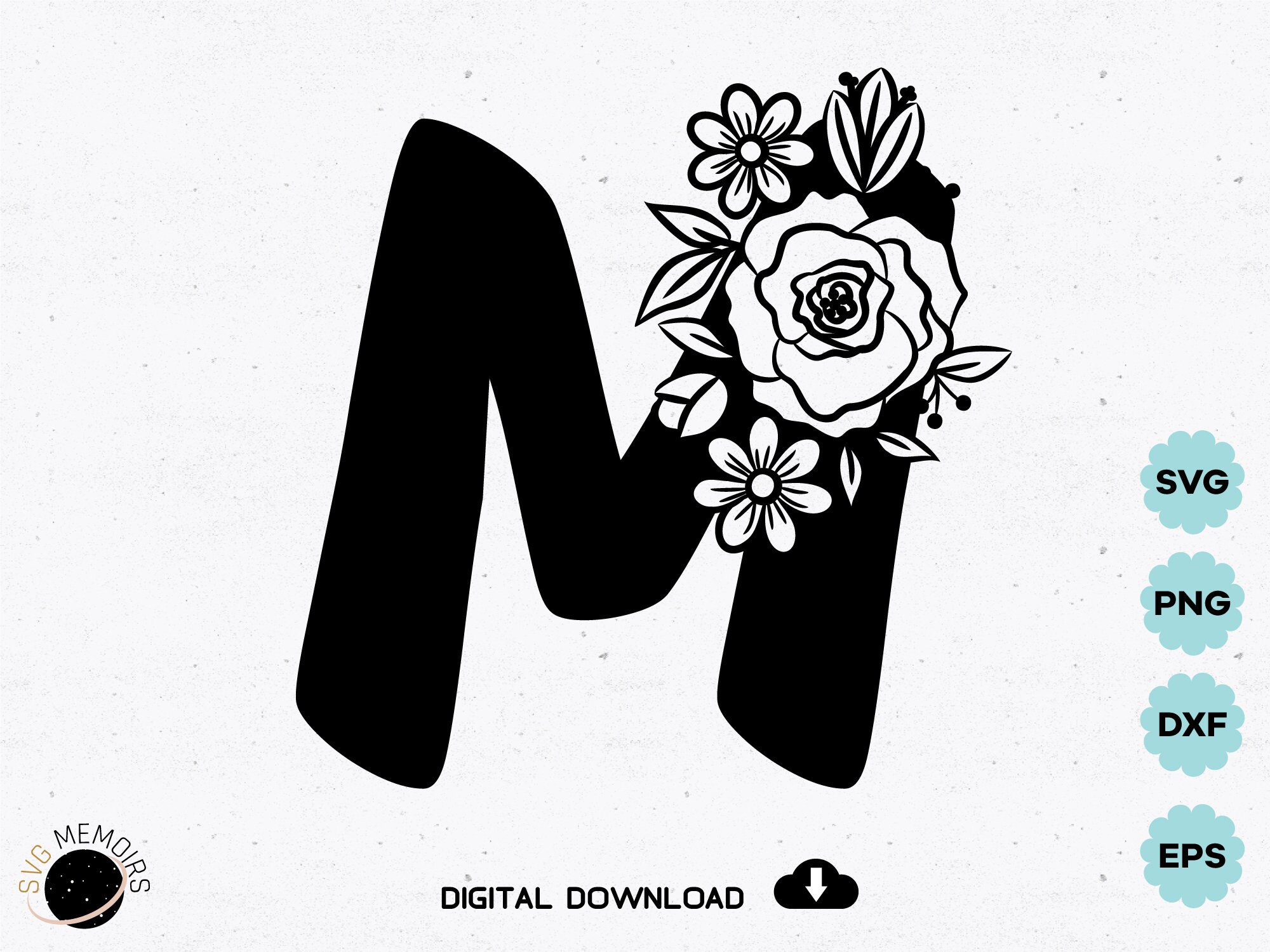 One Letter M Svg Alphabet Cut File Floral Letter M Svg Botanical Letter ...